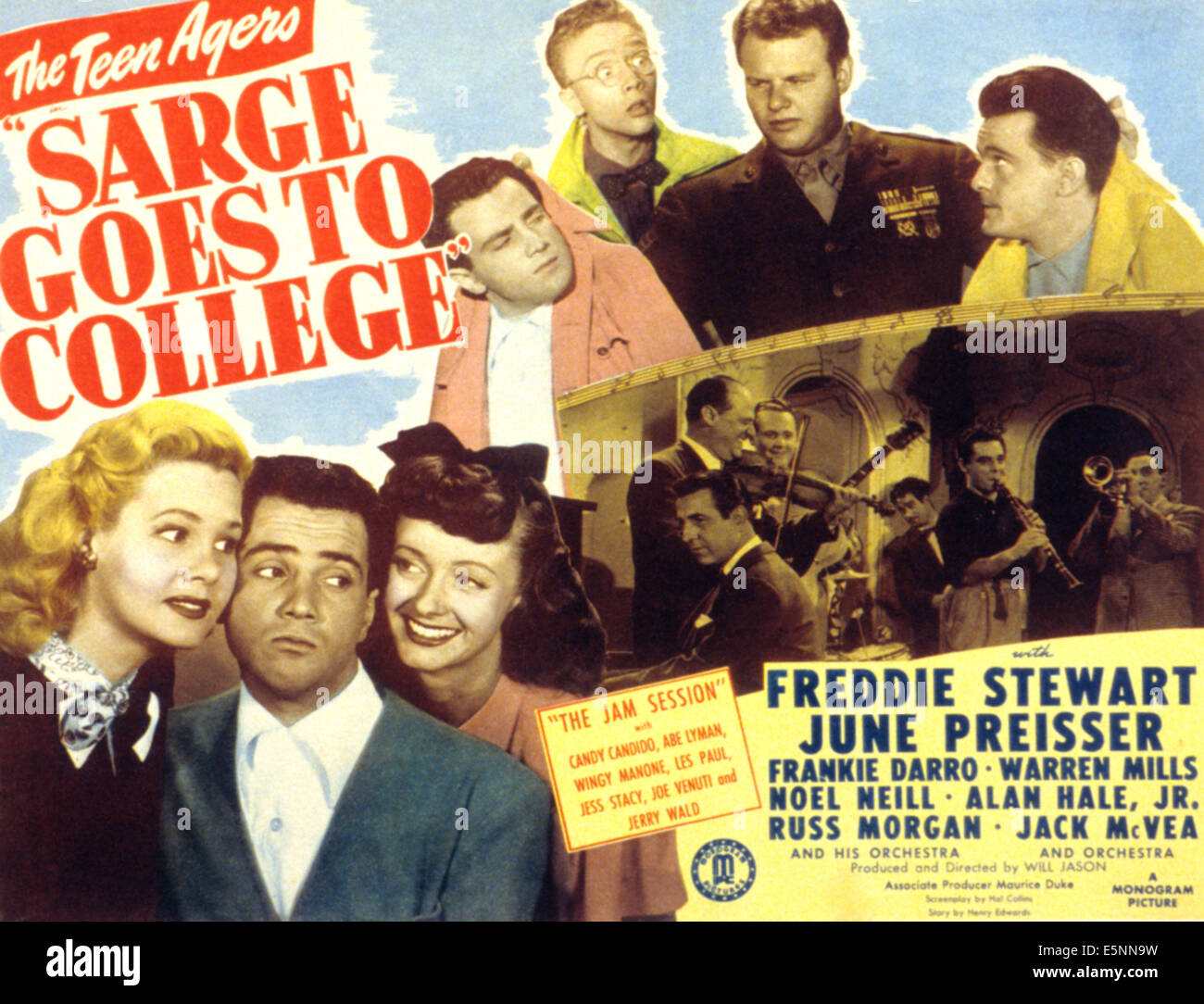 SARGE GOES TO COLLEGE, from left, June Preisser, Freddie Stewart, Noel Neill, Warren Mills ...