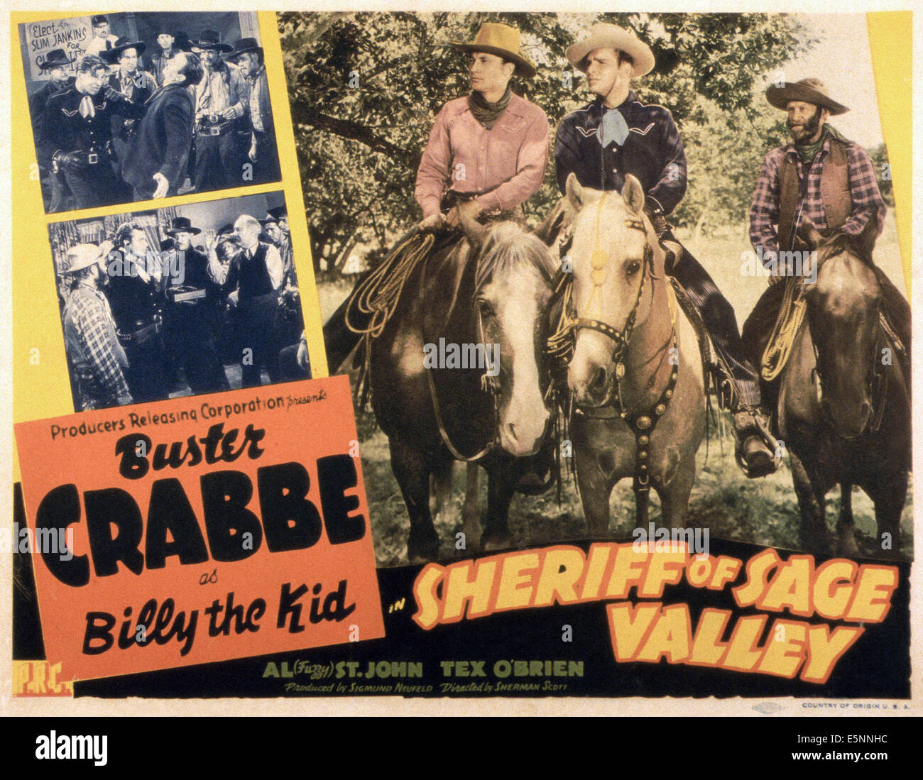 SHERIFF OF SAGE VALLEY, US poster, horseback from left: Dave O'Brien ...