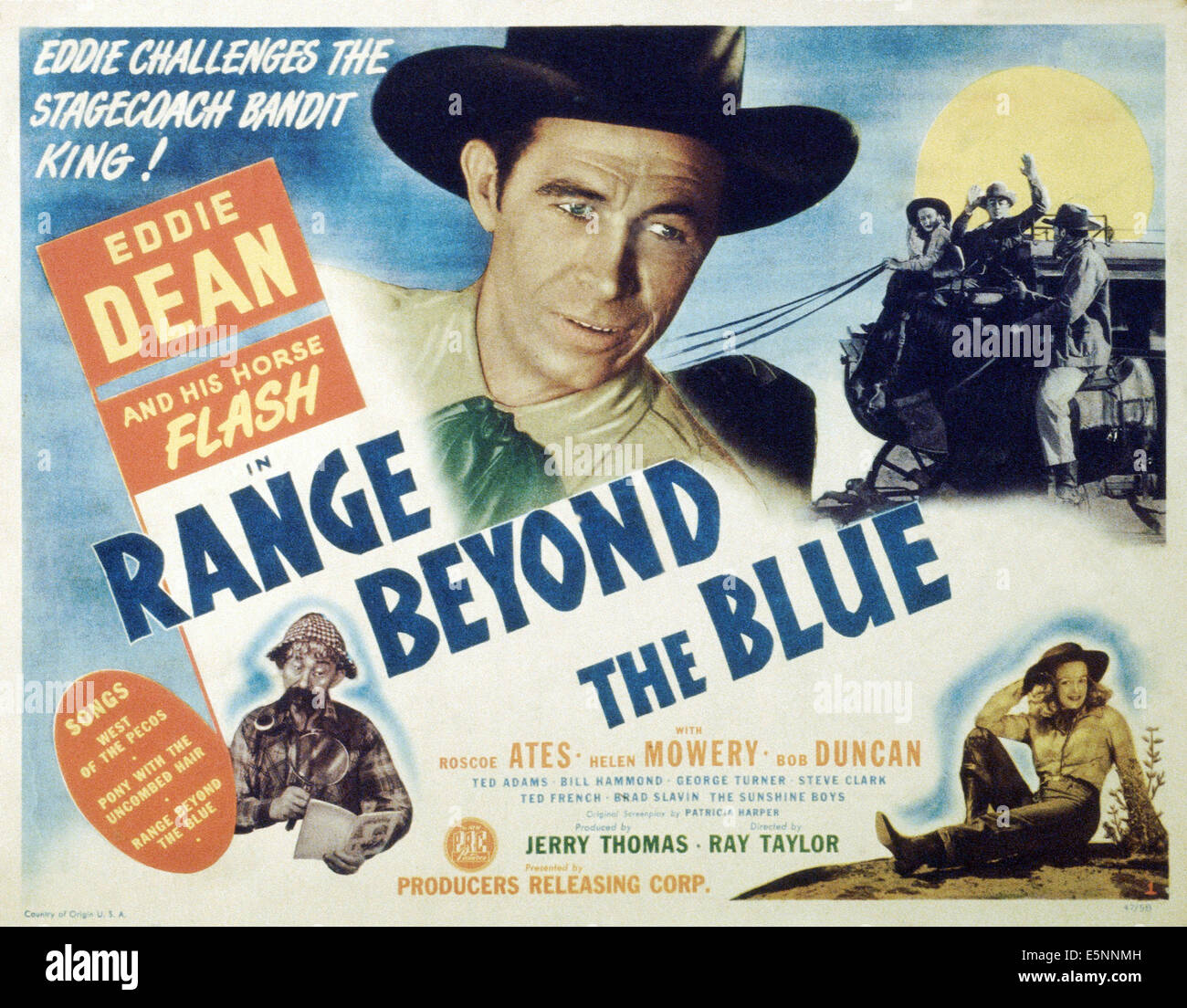 RANGE BEYOND THE BLUE, US poster, Eddie Dean (top), bottom from left ...