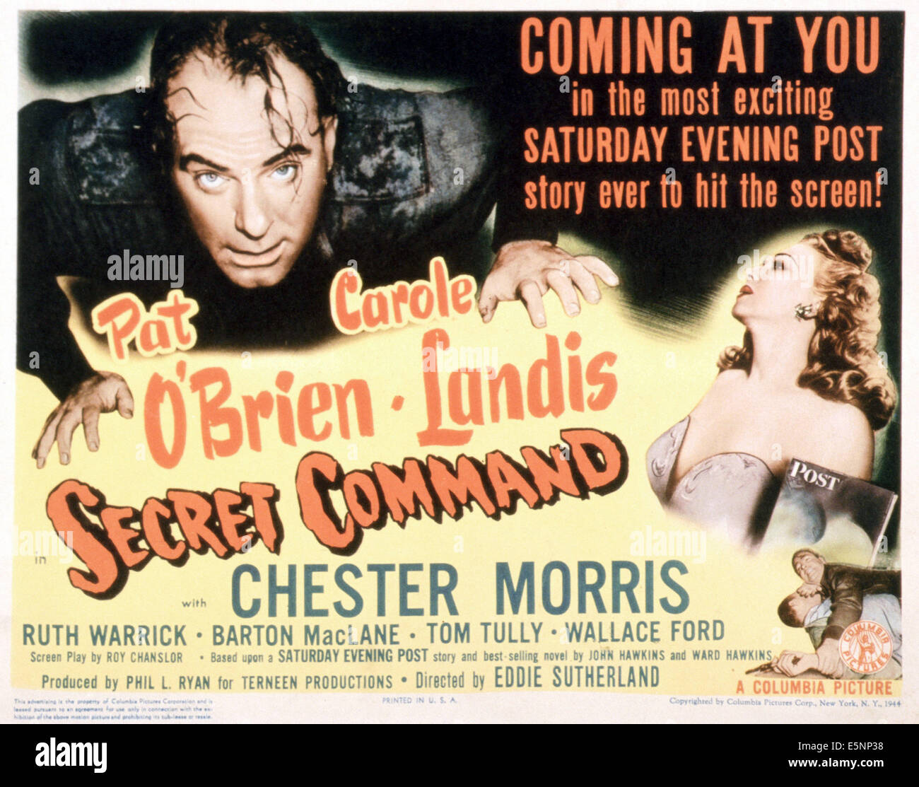 SECRET COMMAND, US poster, from left: Pat O'Brien, Carole Landis, 1944 Stock Photo - Alamy