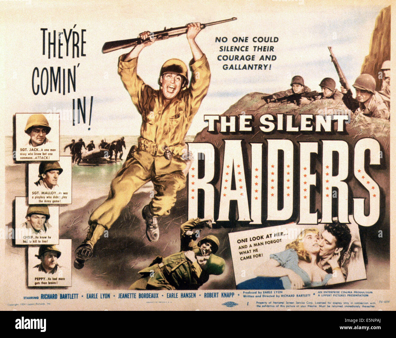SILENT RAIDERS, US poster, left from top: Richard Bartlett, Earle Lyon ...