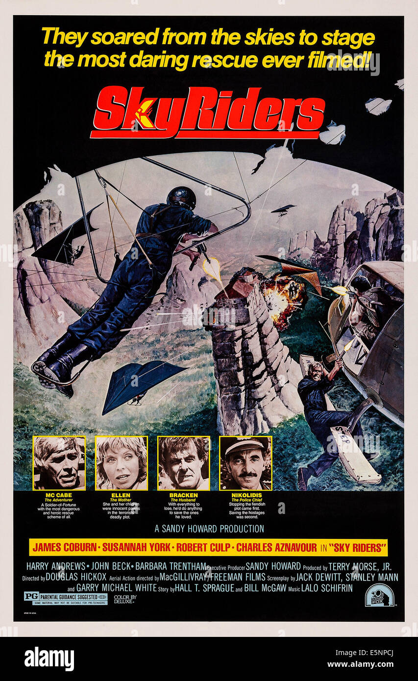 SKY RIDERS, US poster art, bottom, from left: James Coburn, Susannah ...