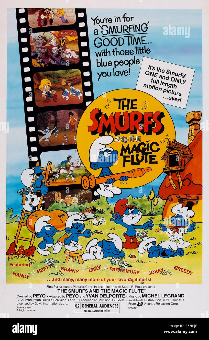 THE SMURFS AND THE MAGIC FLUTE, (aka LA FLUTE A SIX SCHTROUMPFS), US poster, Smurfs, 1983 (US ...