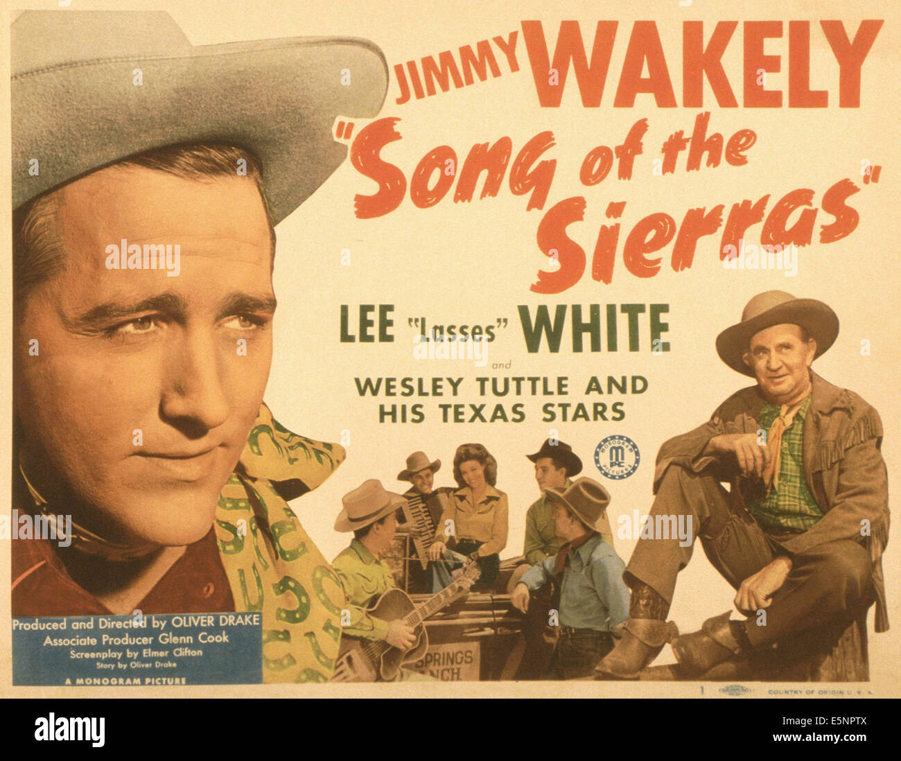 SONG OF THE SIERRAS, US poster, Jimmy Wakely (left), Lee 'Lasses' White ...