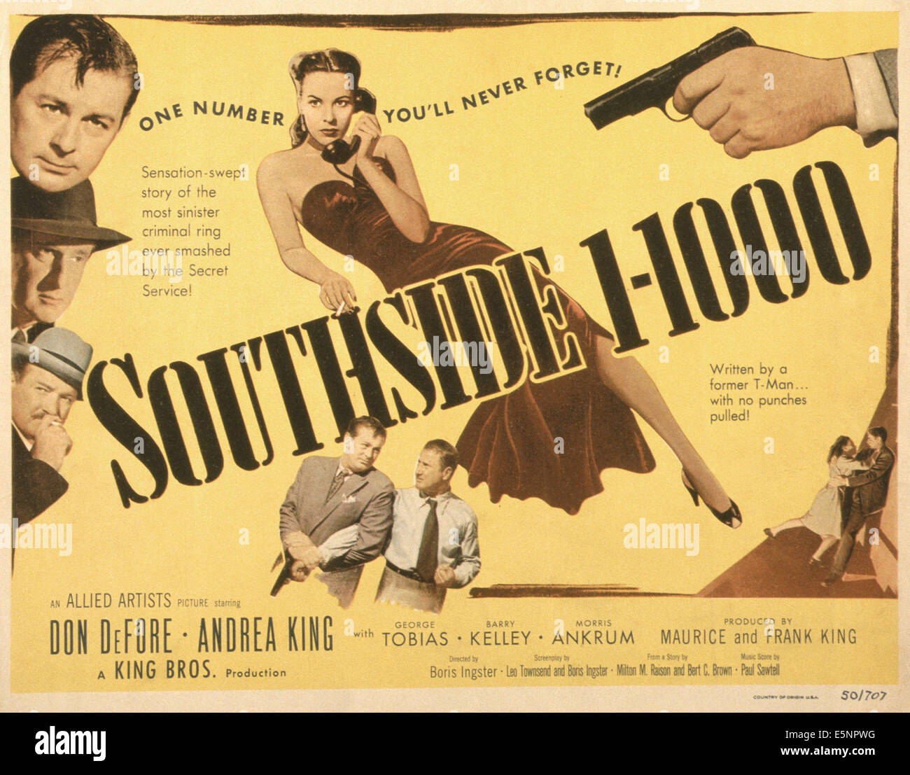 SOUTHSIDE 1-1000, US poster, left from top: Don DeFore, George Tobias ...