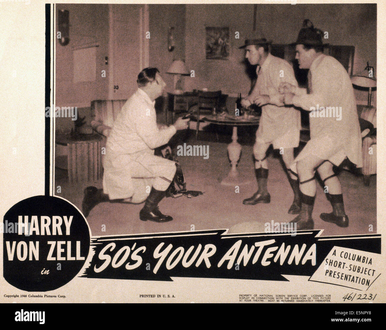 SO'S YOUR ANTENNA, US lobbycard, from left: Harry Von Zell, Joe Palma ...