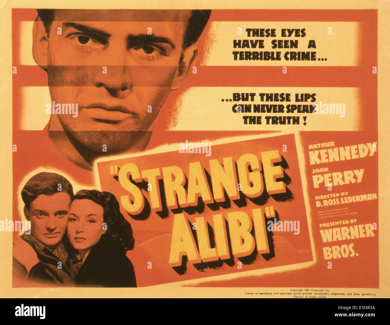 STRANGE ALIBI, US poster, bottom from left: Arthur Kennedy (and top), Joan Perry, 1941 Stock ...