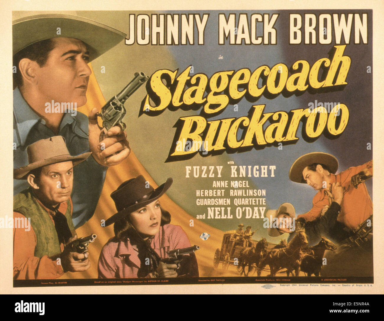 STAGECOACH BUCKAROO, US poster, from top: Johnny Mack Brown, Fuzzy ...