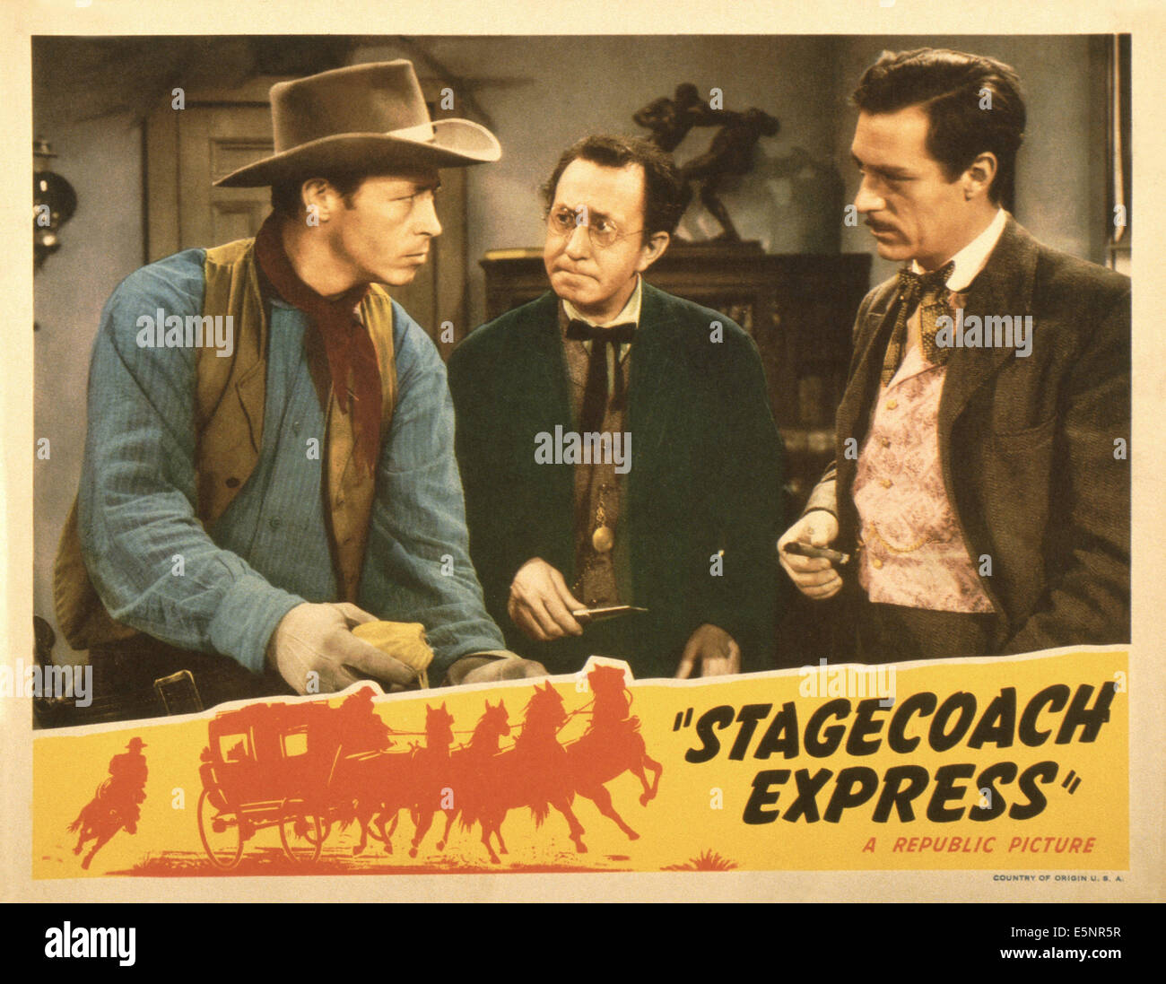 STAGECOACH EXPRESS, US lobbycard, from left: Eddie Dean, Emmett Lynn ...