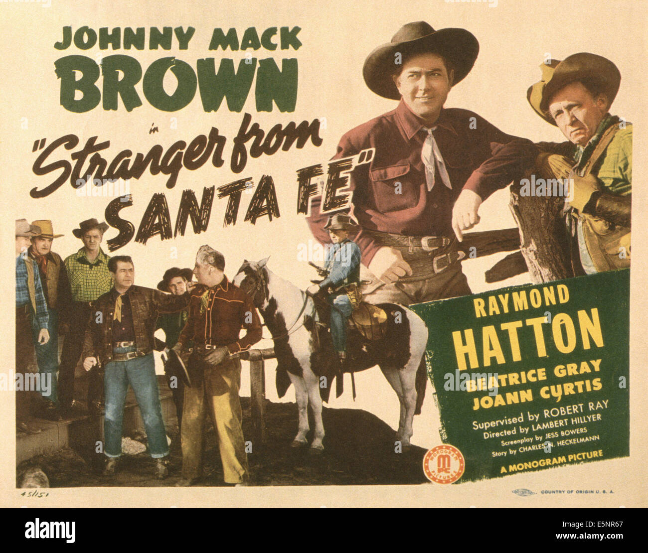 STRANGER FROM SANTA FE, US poster, top from left: Johnny Mack Brown ...