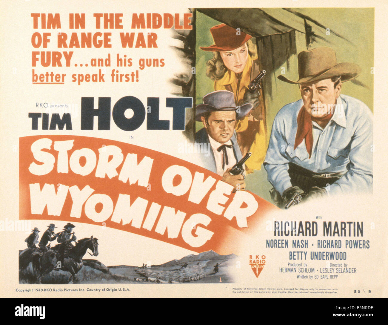 STORM OVER WYOMING, US poster, from left: Richard Martin, Noreen Nash, Tim Holt, 1950 Stock ...