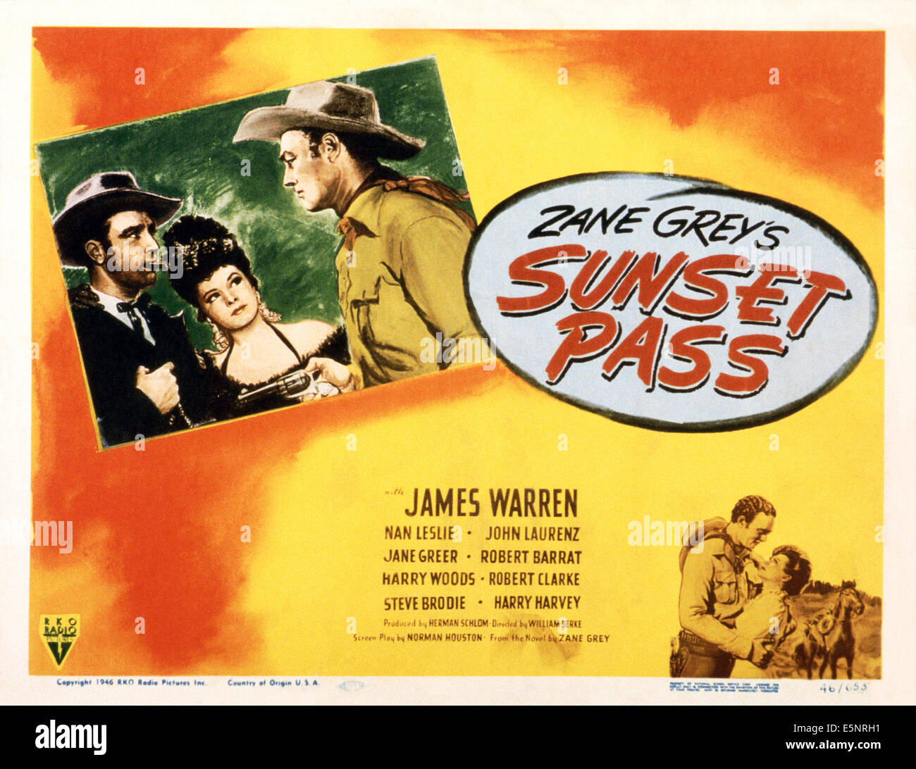 SUNSET PASS, US lobbycard, Jane Greer (top left, center), James Warren ...