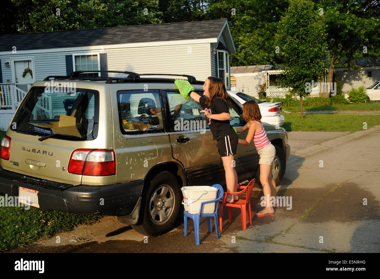 Children washing family car in summer Stock Photo - Alamy