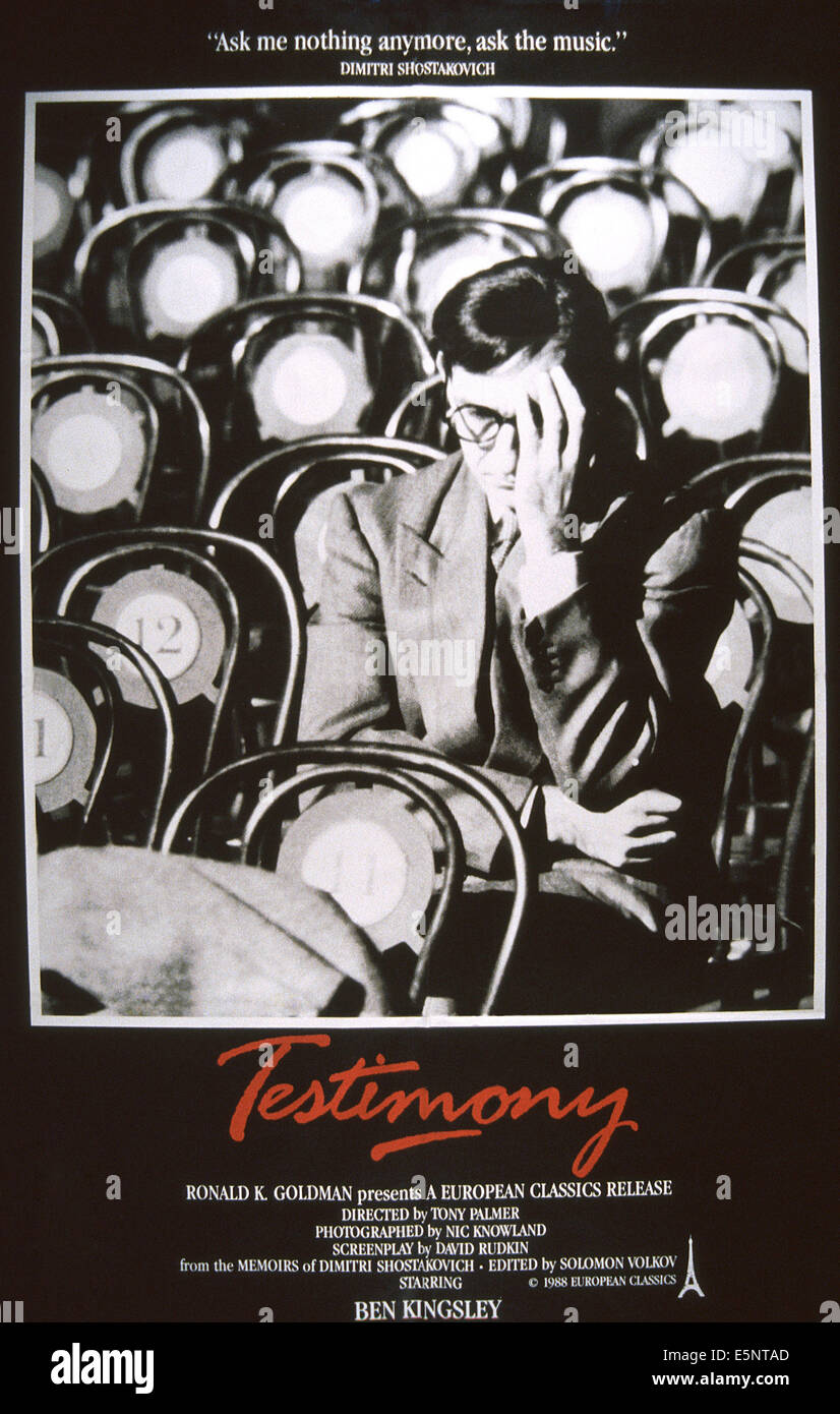 TESTIMONY, US poster, Ben Kingsley, 1988, © European Classics/courtesy ...