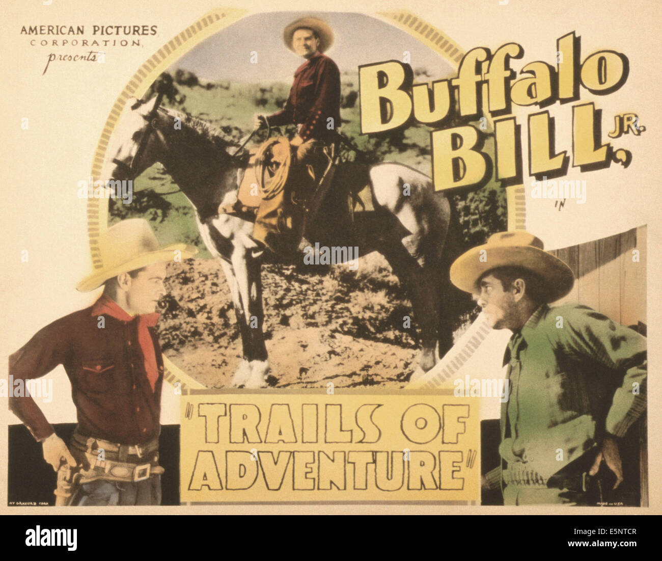 TRAILS OF ADVENTURE, US lobbycard, Jay Wilsey as Buffalo Bill Jr. (left ...