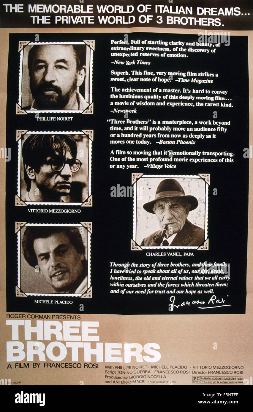 THREE BROTHERS, (aka TRE FRATELLI), US poster art, left, from top ...