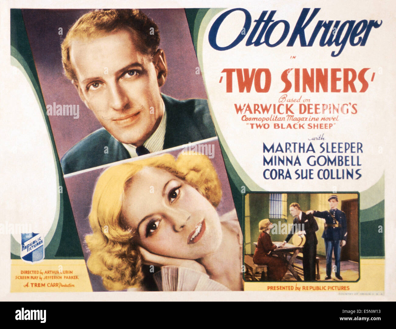 TWO SINNERS, US lobbycard, from top: Otto Kruger, Martha Sleeper, 1935 ...