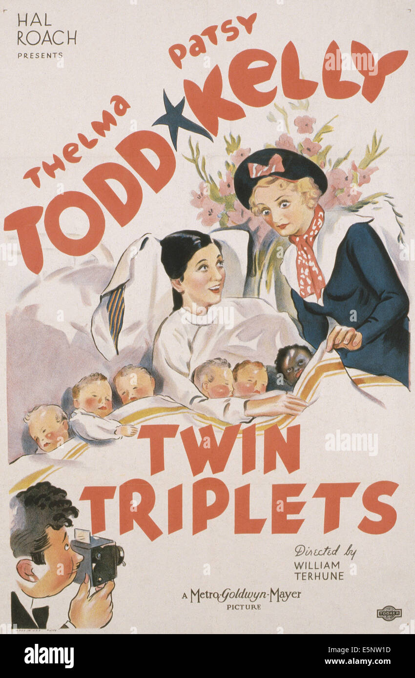 TWIN TRIPLETS, US poster, top from left: Patsy Kelly, Thelma Todd, 1935 ...