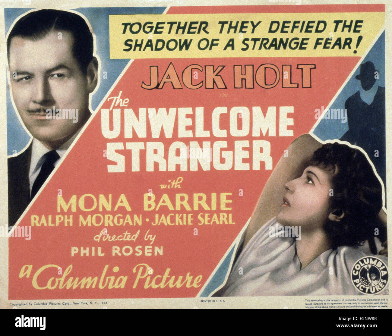 UNWELCOME STRANGER, US poster, from left: Jack Holt, Mona Barrie, 1935 ...