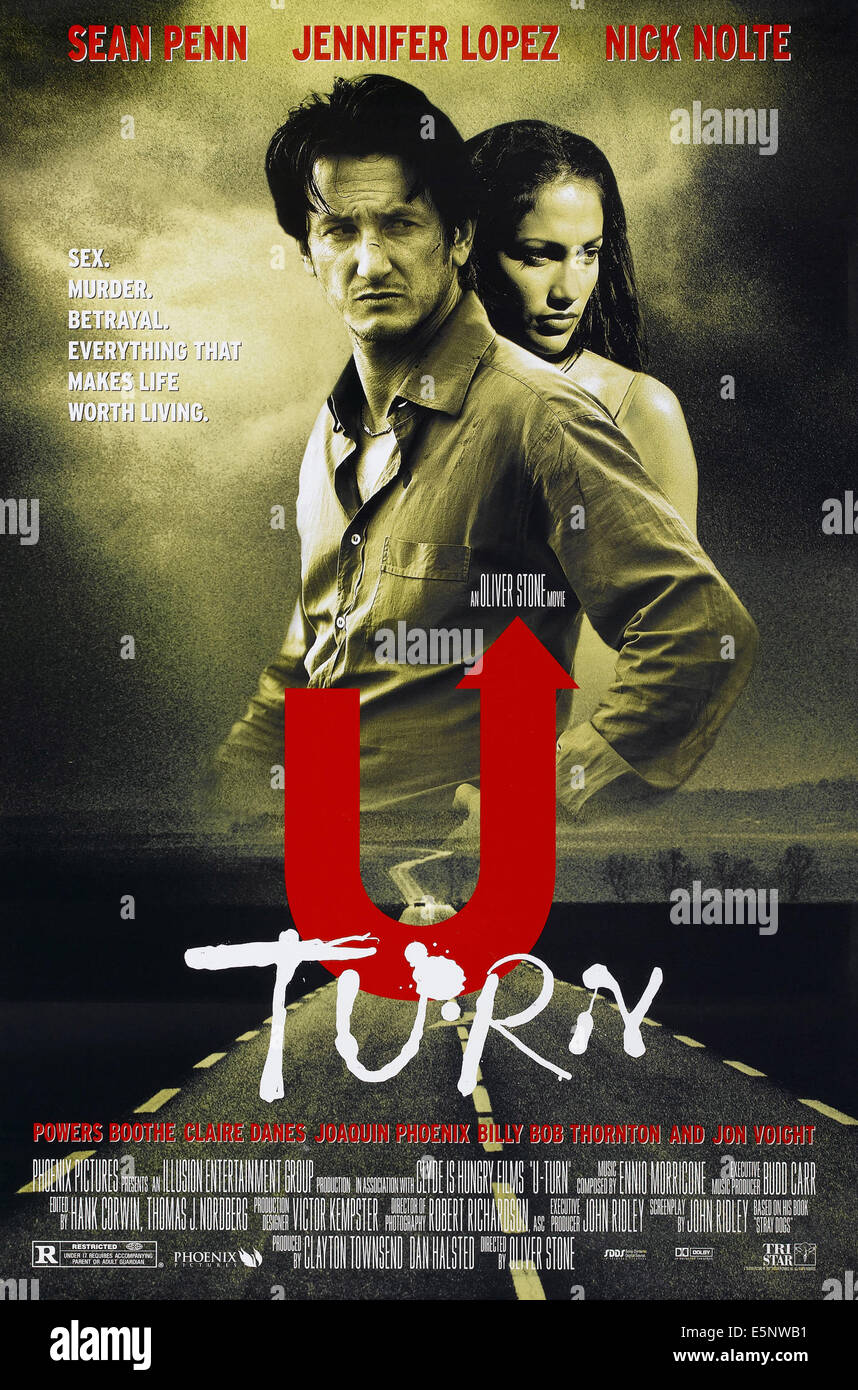 U-TURN, US poster art, from left: Sean Penn, Jennifer Lopez, 1997 ...
