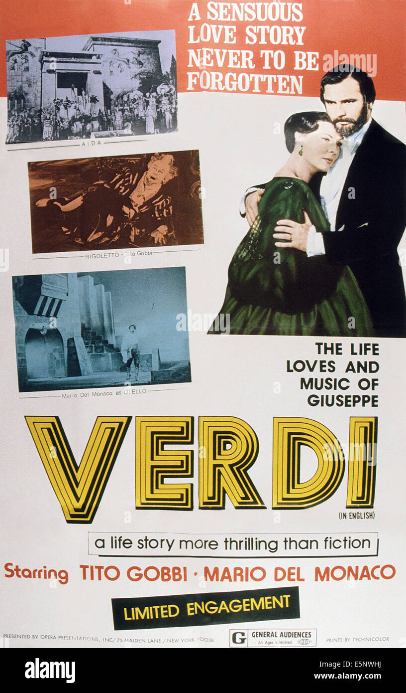 VERDI, (aka THE LIFE AND MUSIC OF GIUSEPPE VERDI), US poster art, 1953 ...