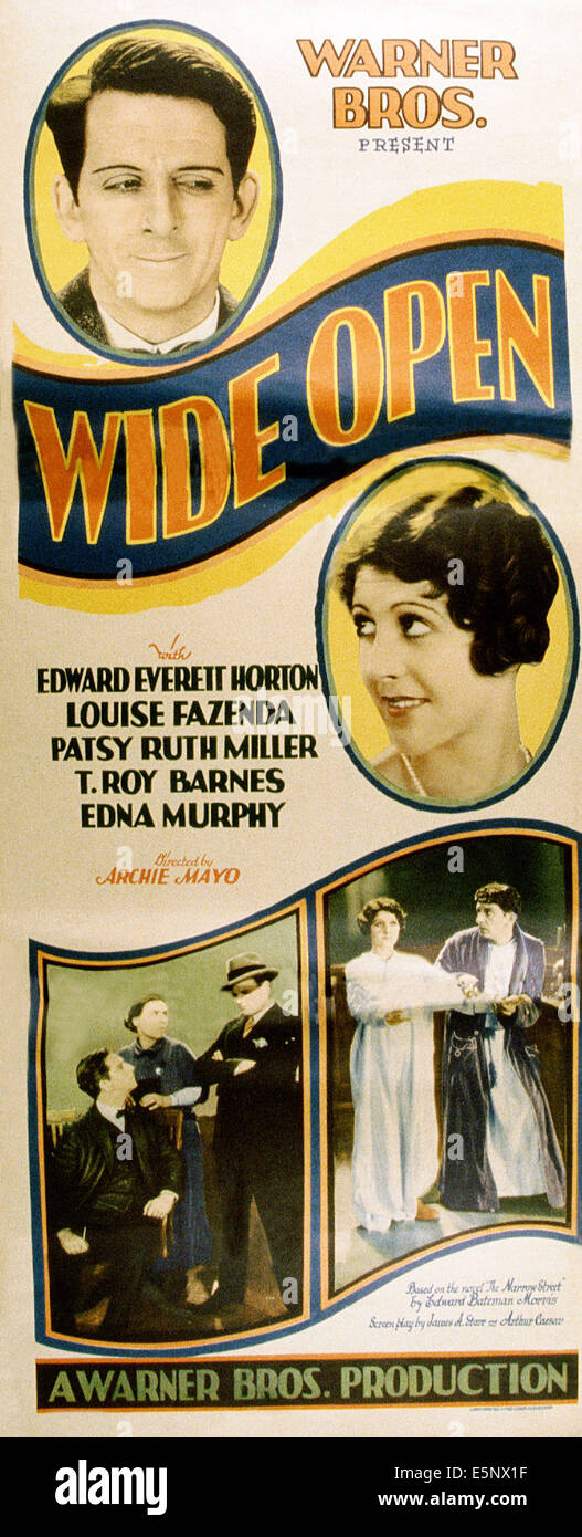 WIDE OPEN, US poster, Edward Everett Horton (top), Patsy Ruth Miller ...