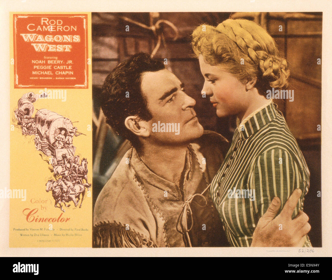 WAGONS WEST, US lobbycard, from left: Rod Cameron, Peggie Castle, 1952 ...