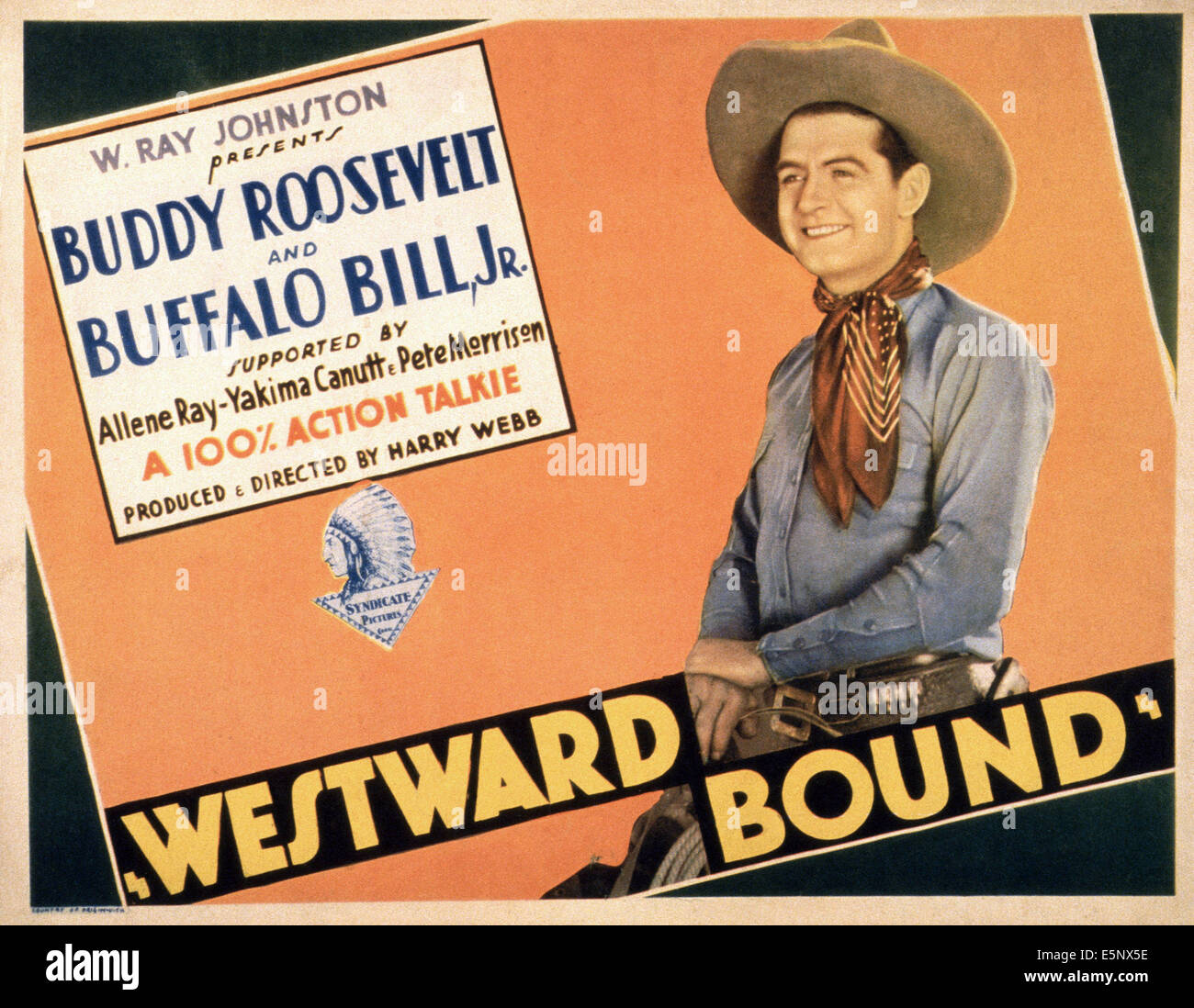 WESTWARD BOUND, US poster, Jay Wilsey as Buffalo Bill Jr., 1930 Stock ...
