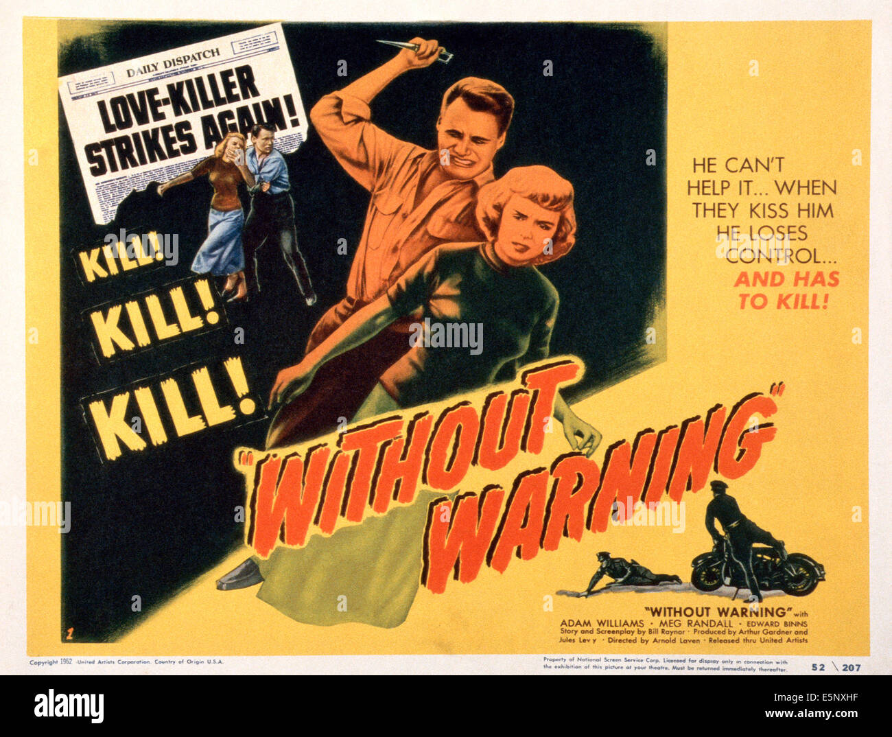 WITHOUT WARNING, US lobbycard, Adam Williams, Meg Randall, 1952 Stock ...