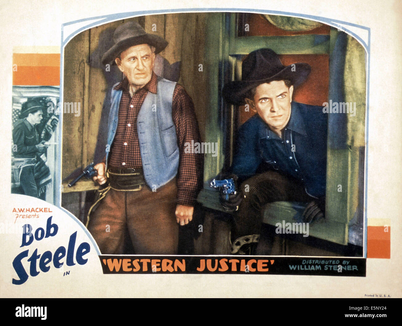 WESTERN JUSTICE, US lobbycard, from left: Lafe McKee, Bob Steele, 1934 ...