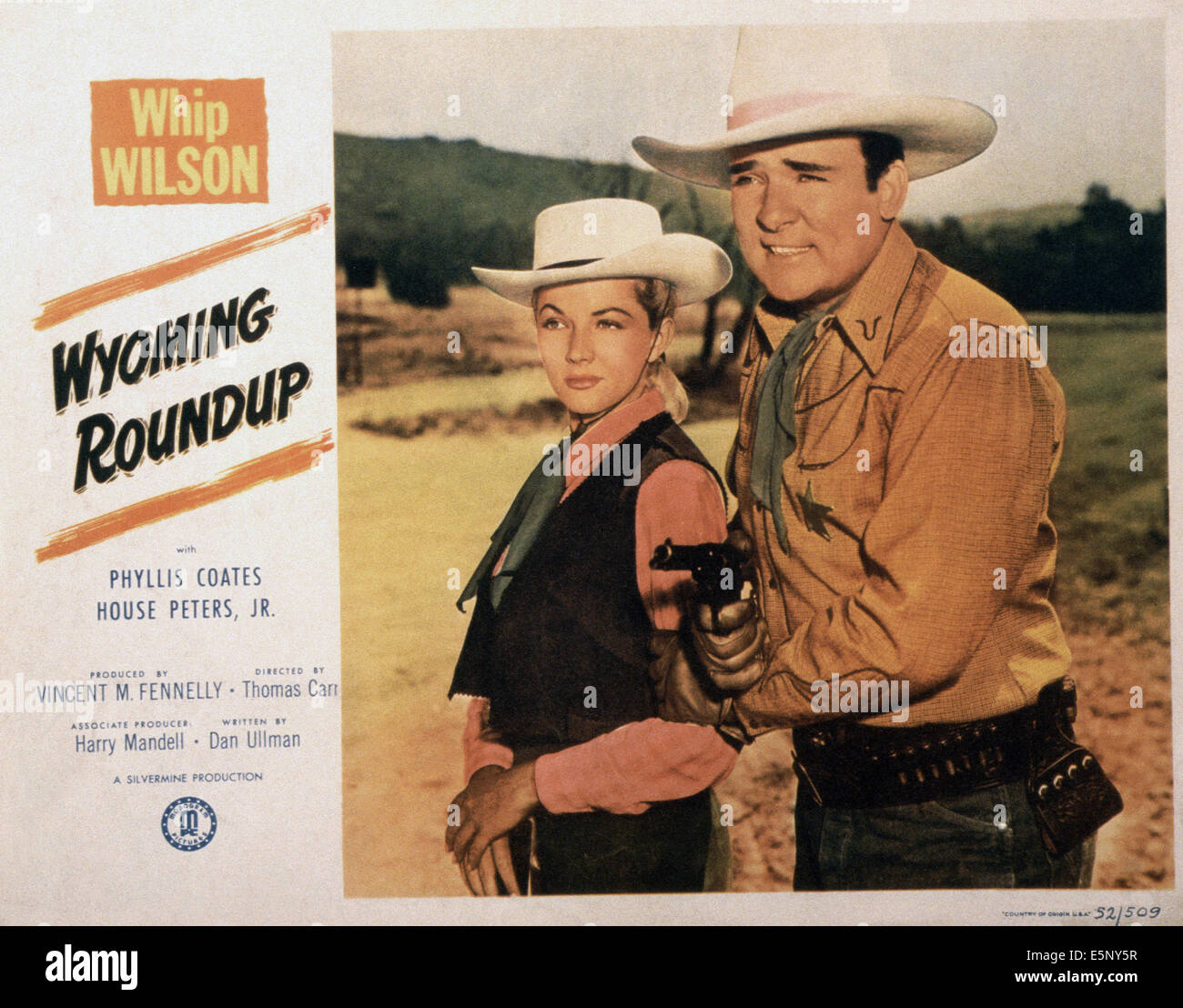 WYOMING ROUNDUP, US lobbycard, from left: Phyllis Coates, Whip Wilson ...