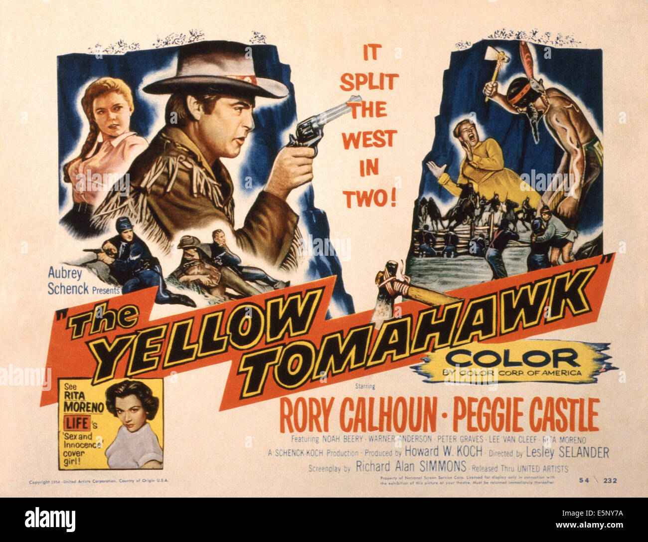 THE YELLOW TOMAHAWK, US lobbycard, Peggie Castle, (left), Rory Calhoun ...