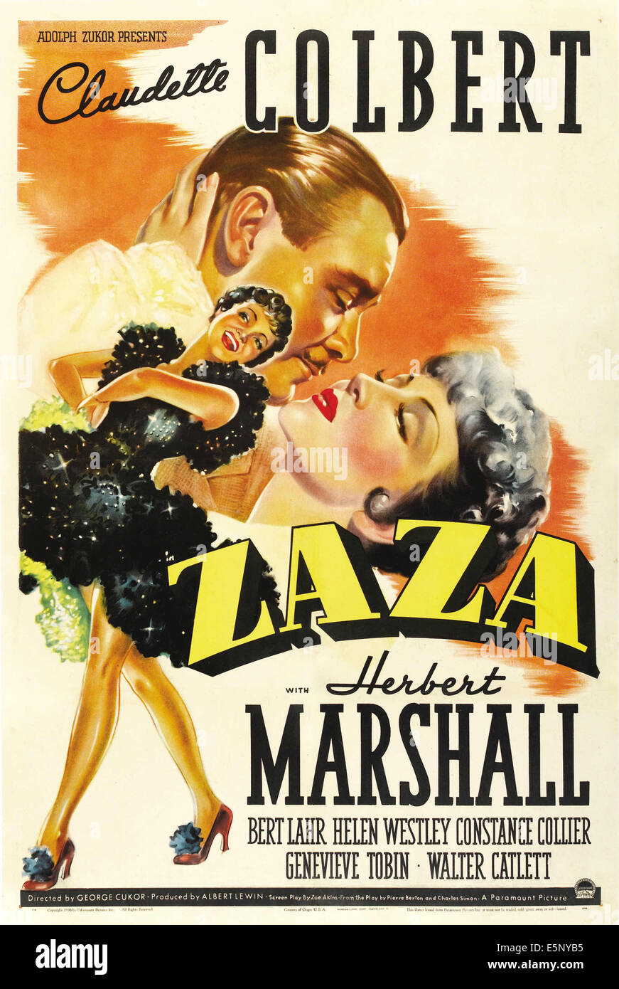 ZAZA, foreground: Claudette Colbert, background from left: Herbert ...