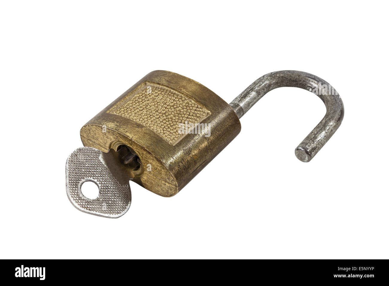 Vintage brass padlock with key Stock Photo - Alamy