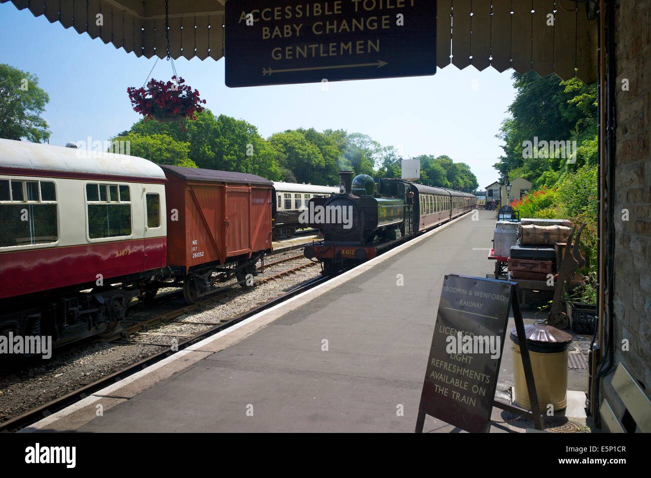 A steam train arrives at Bodmin General station on the Bodmin and ...
