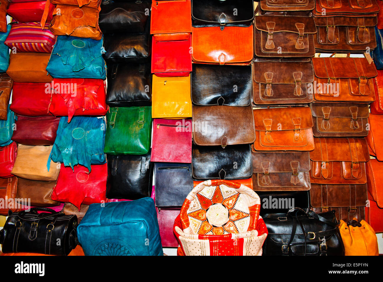 Fes leather district dying pits shops skins selling manner hi-res stock ...
