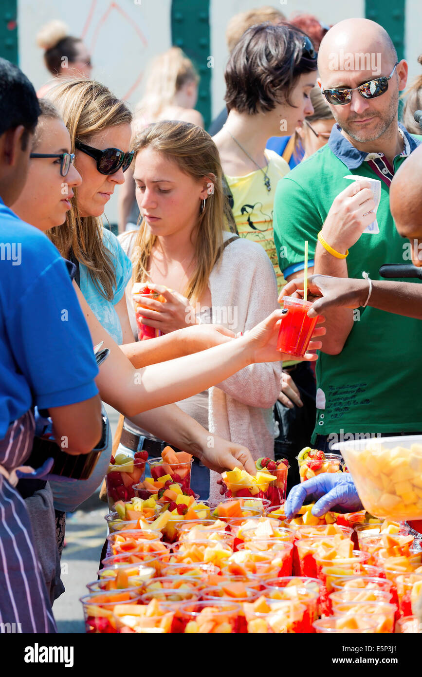 Fruit cocktails and fresh juices for sale at a street market Stock ...
