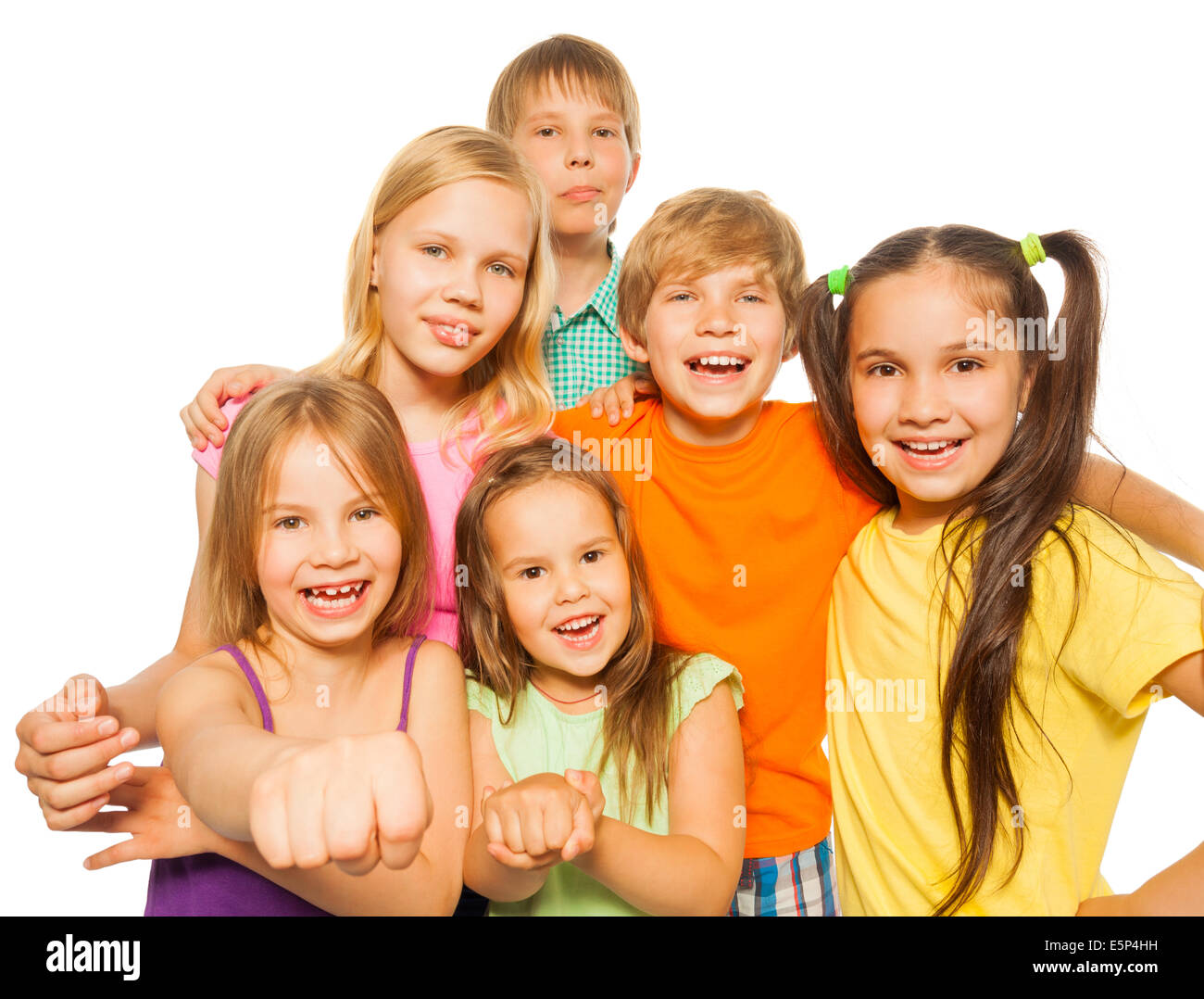 Portrait of six laughing kids together Stock Photo - Alamy