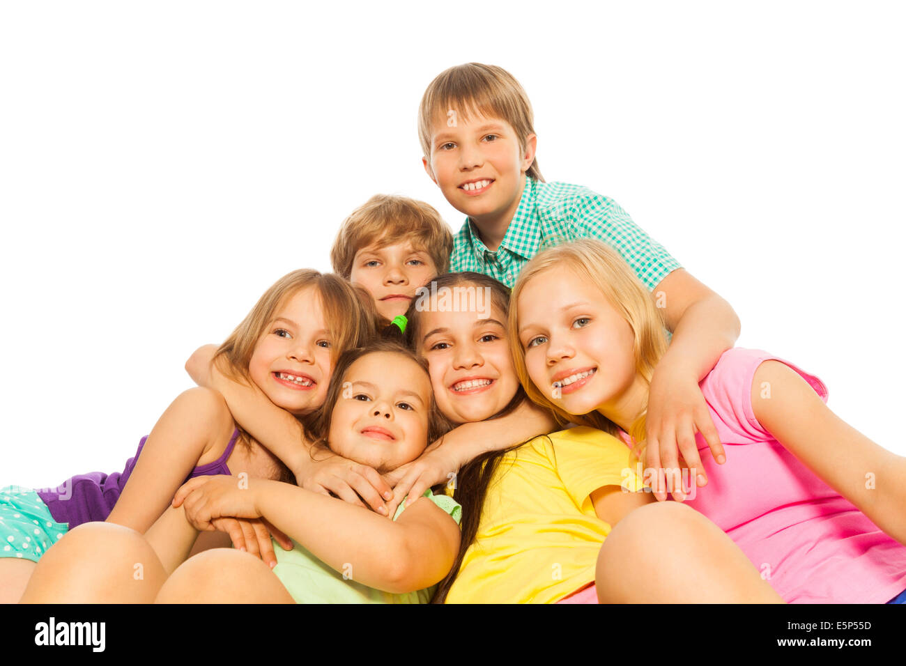 Six children hugging together Stock Photo - Alamy
