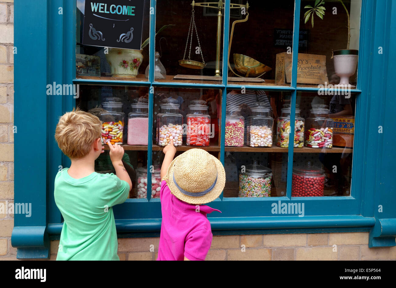 Children choosing sweets sweet shop window Blists Hill Victorian Town ...