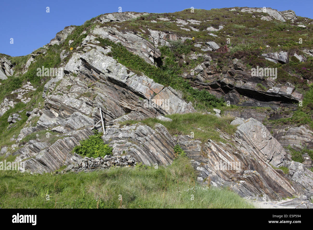 Folded sedimentary rock layers on Ardalanish Beach on the Ross of Mull ...