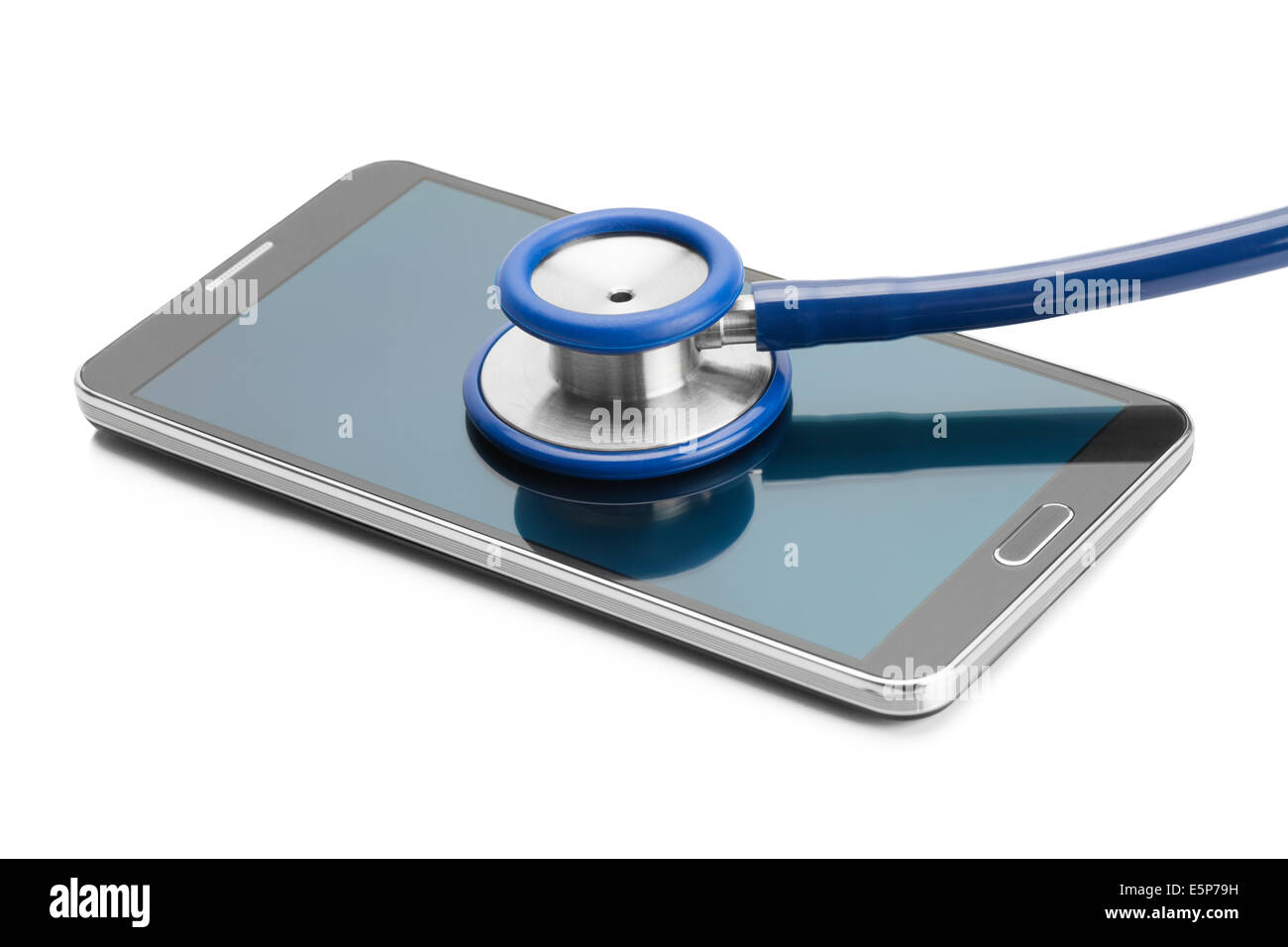 Blue stethoscope over smartphone screen - studio shoot Stock Photo - Alamy