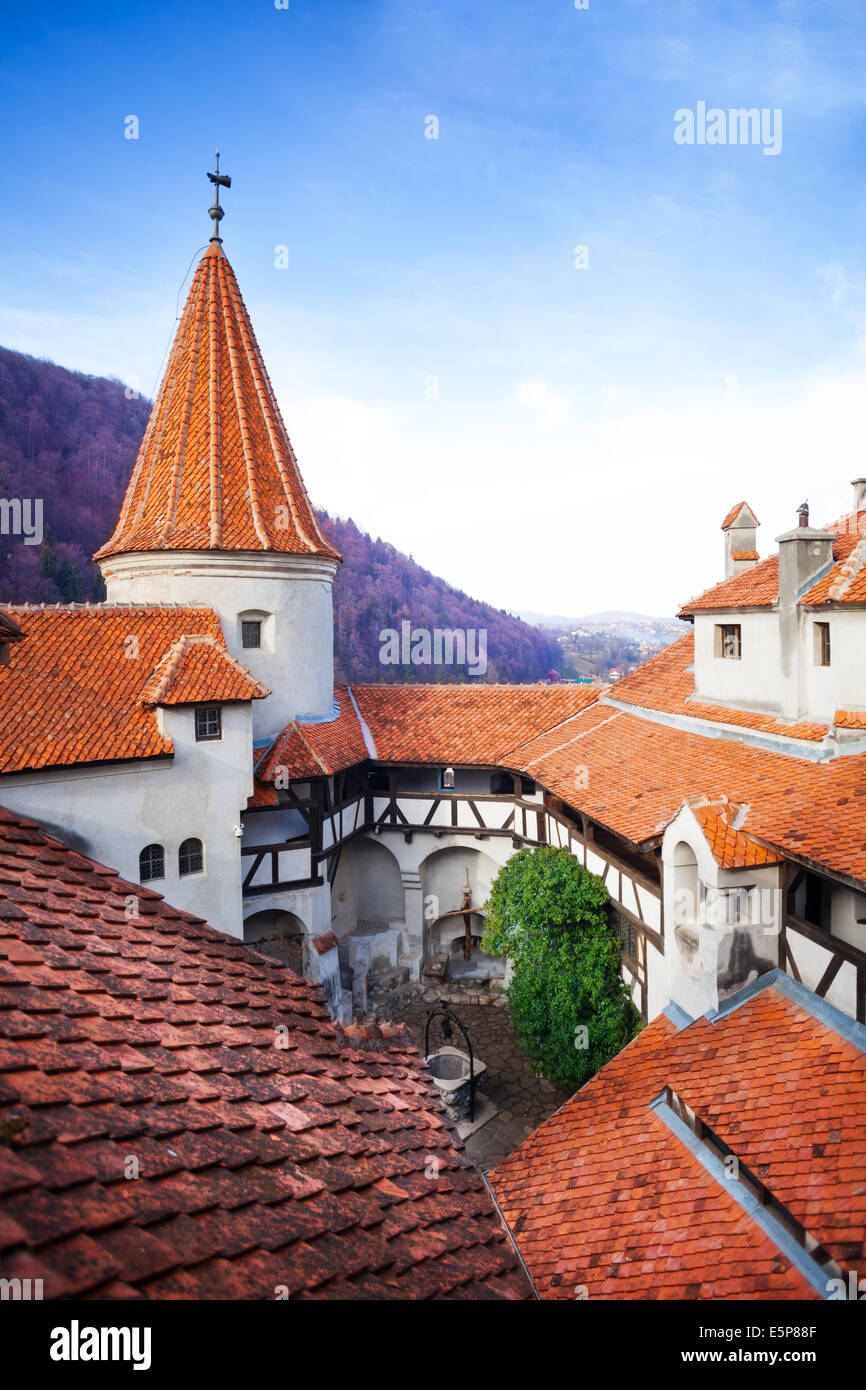 Roofs of Dracula Castle in inner yard, Romania Stock Photo - Alamy