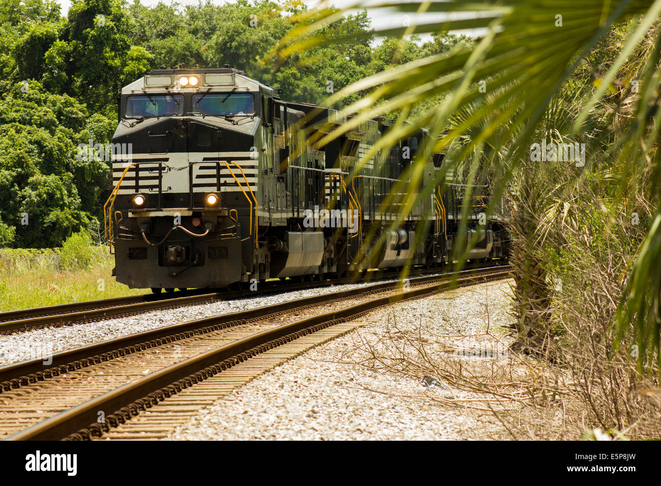 Three locomotives freight train incoming Stock Photo - Alamy