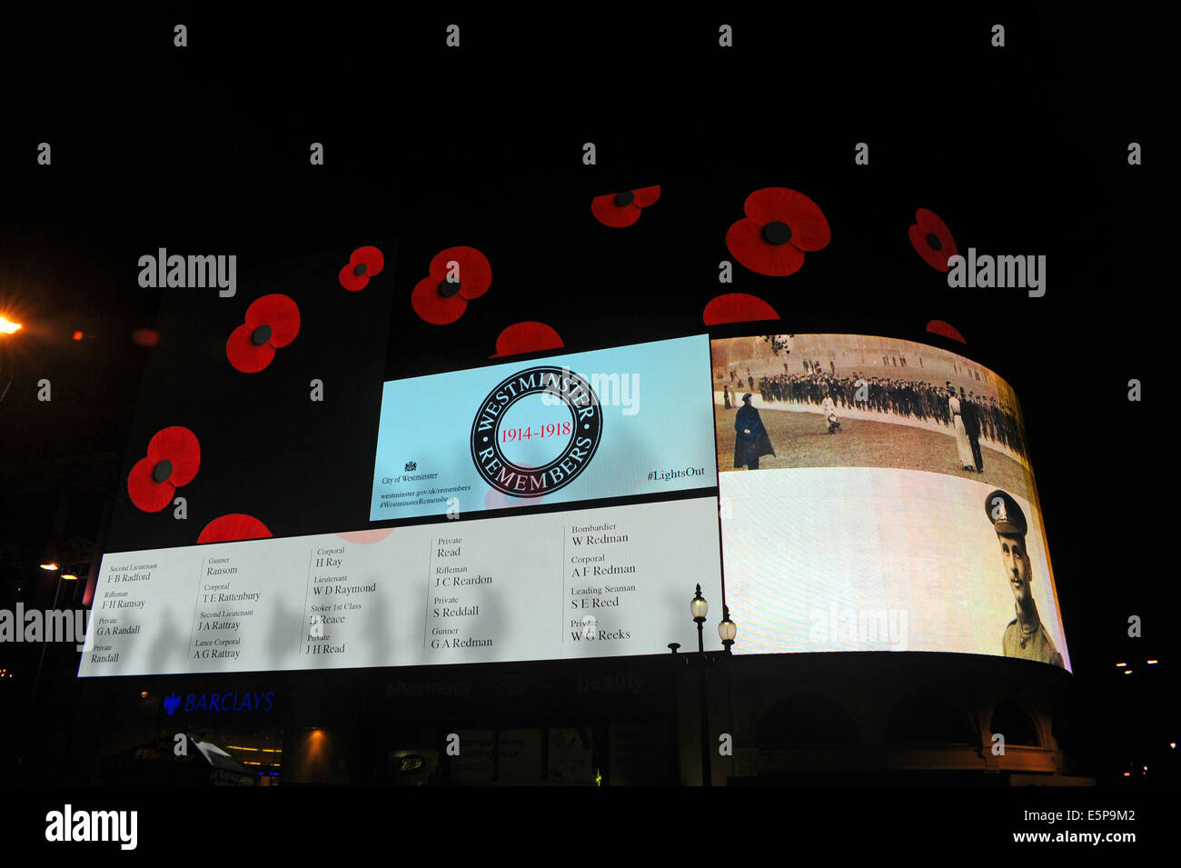 London, UK. 4th Aug, 2014. Picadilly's famous advertising signs pay ...