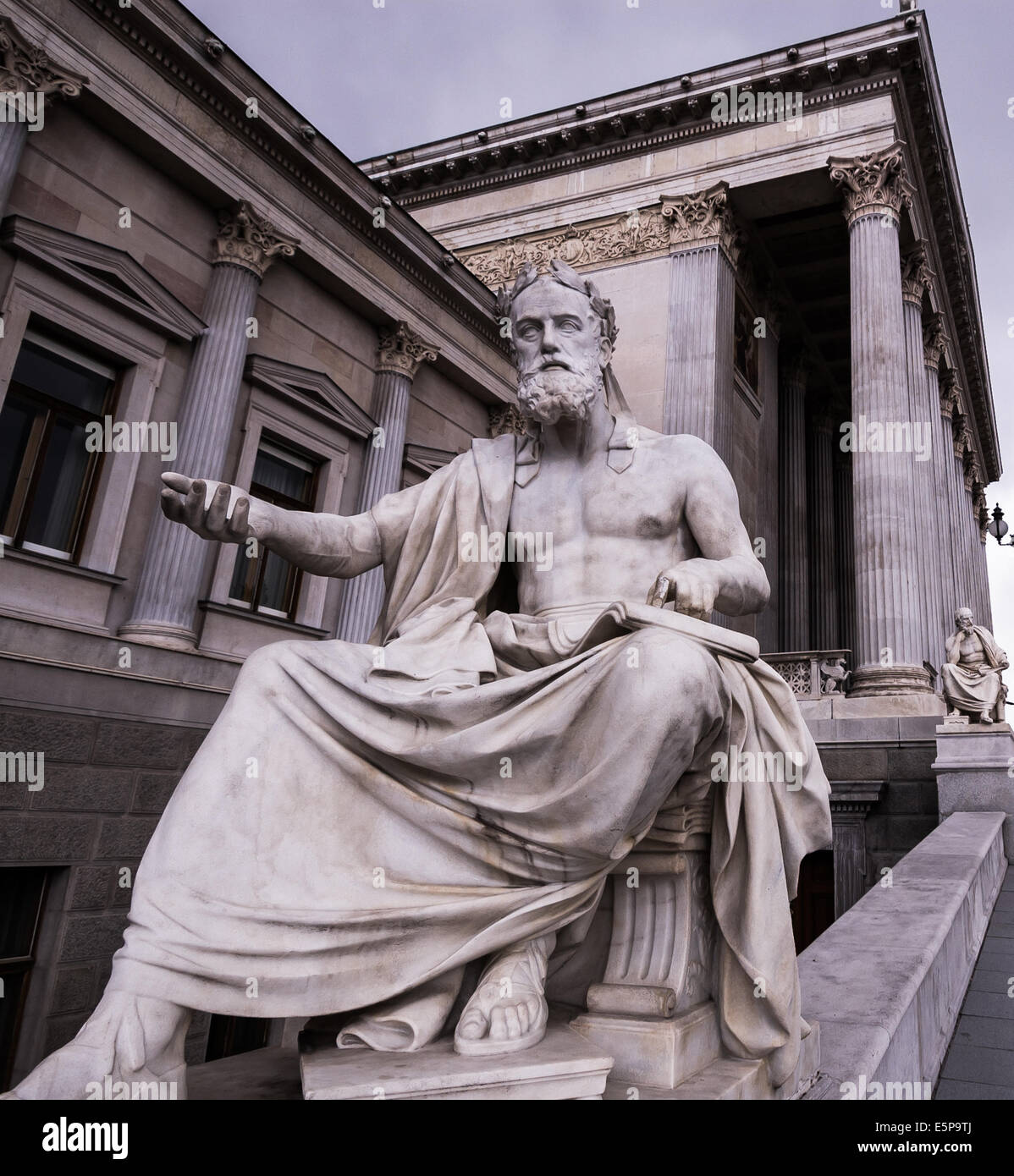 A statue of a Greek philosopher outside the Austrian Parliament ...