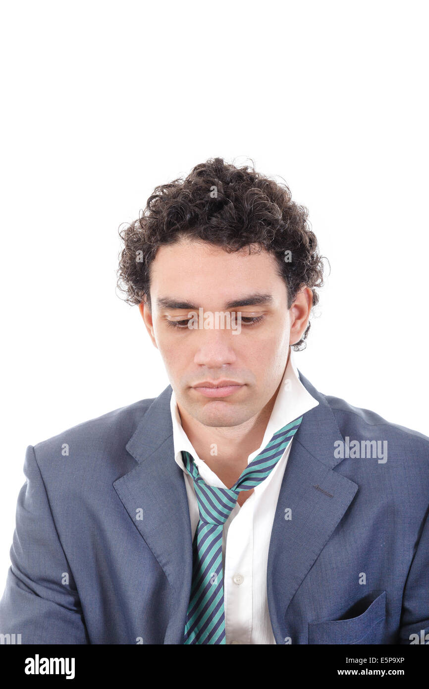 adult disappointed man in mind pain in suit isolated on white ...