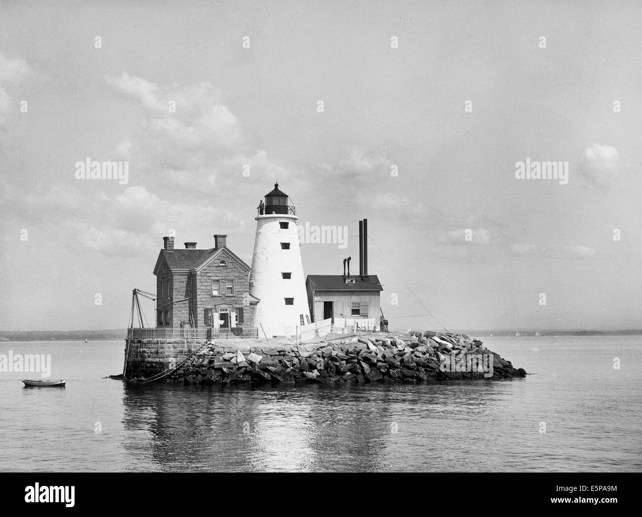 Lighthouse on island, circa 1896 Stock Photo - Alamy