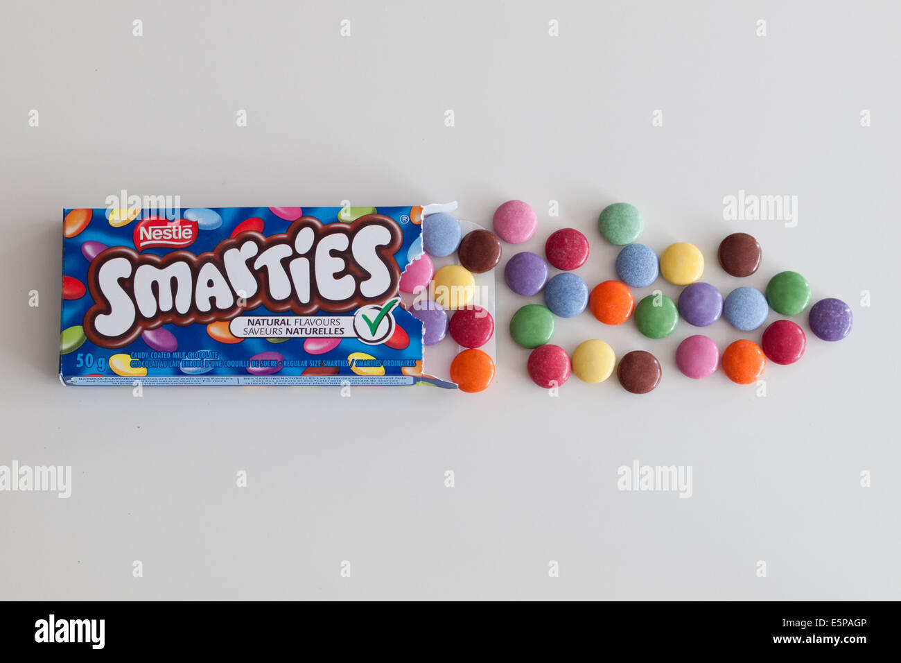 A box of colourful Smarties candy, manufactured by Nestlé Stock Photo ...