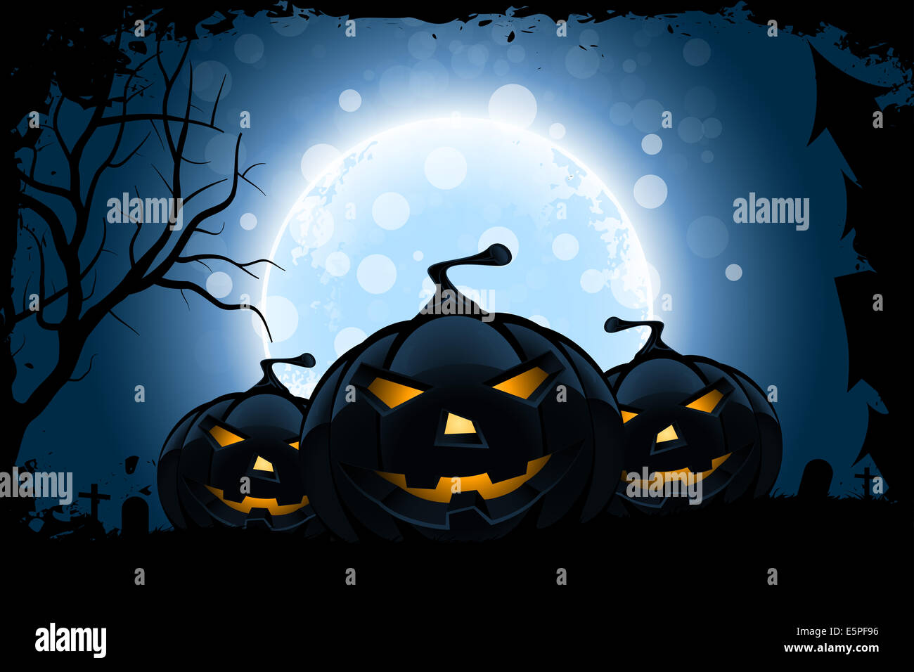Grungy Halloween Background with Moon and Pumpkins Stock Photo - Alamy